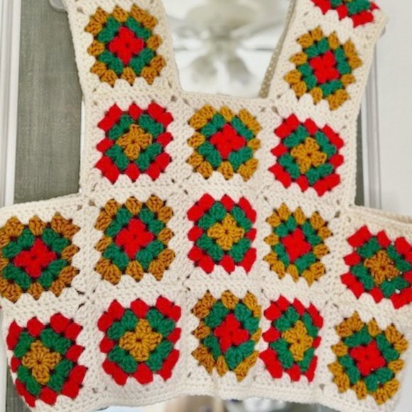 Tops | Y2k Handmade Granny Square Crochet Crop Top Boho | Poshmark